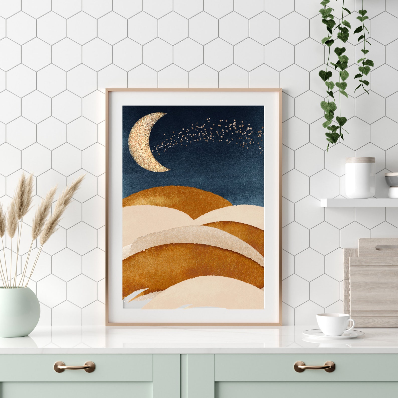 DIGITAL PRINTABLE Landscape Desert Sun Moon Stars SET of 3 - Etsy