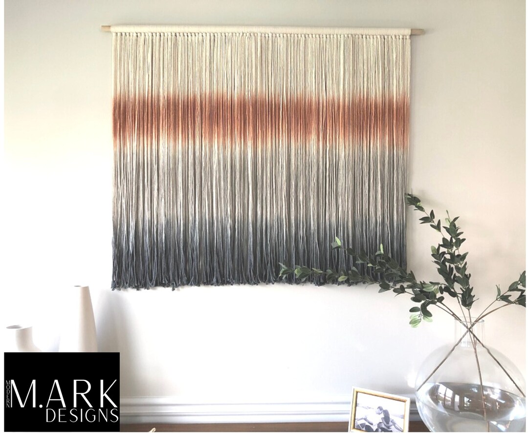 Gray Peach Modern Macrame Mural Large Tapestry Wall Hanging Yarn Wall ...