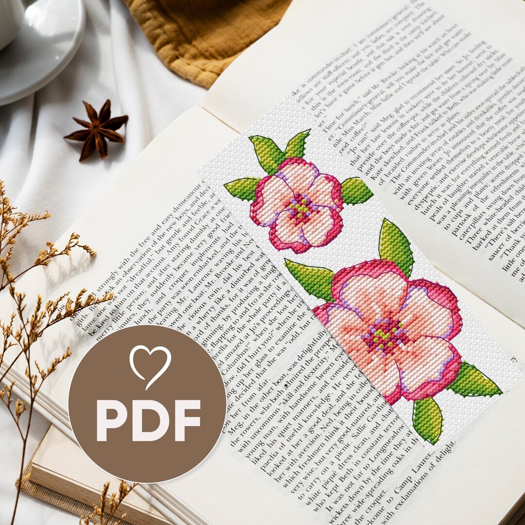 Floral Bookmark Cross Stitch Pattern, Flower Bookmark Embroidery Design ...