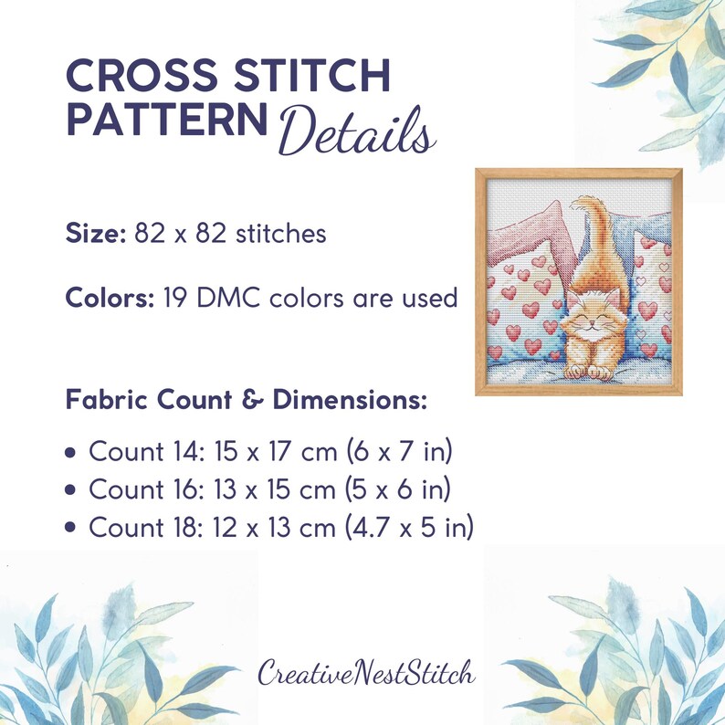 Adorable Stretching Cat Cross Stitch Pattern, PDF Embroidery Design ...