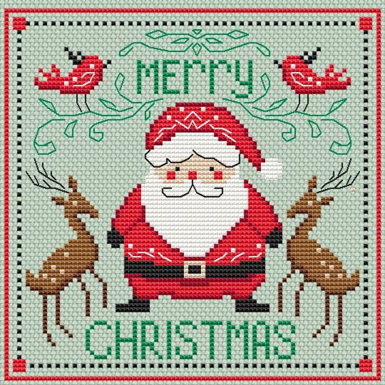 Santa Claus and Reindeer Christmas Cross Stitch Design, Christmas ...