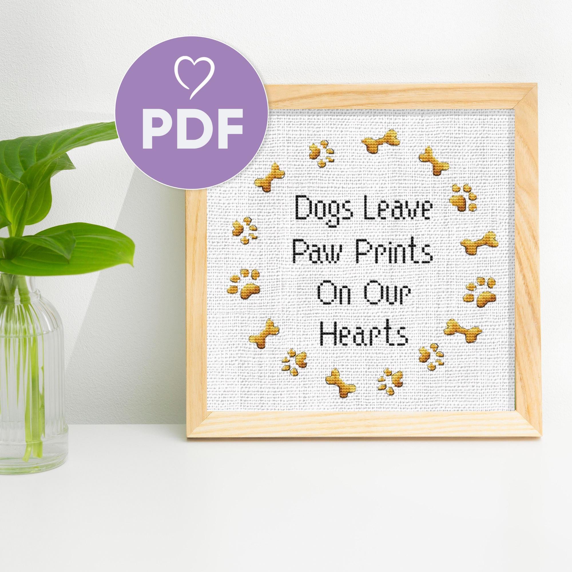 Dog Paw Prints Cross Stitch Pattern, Heartfelt Pet Quote Embroidery ...