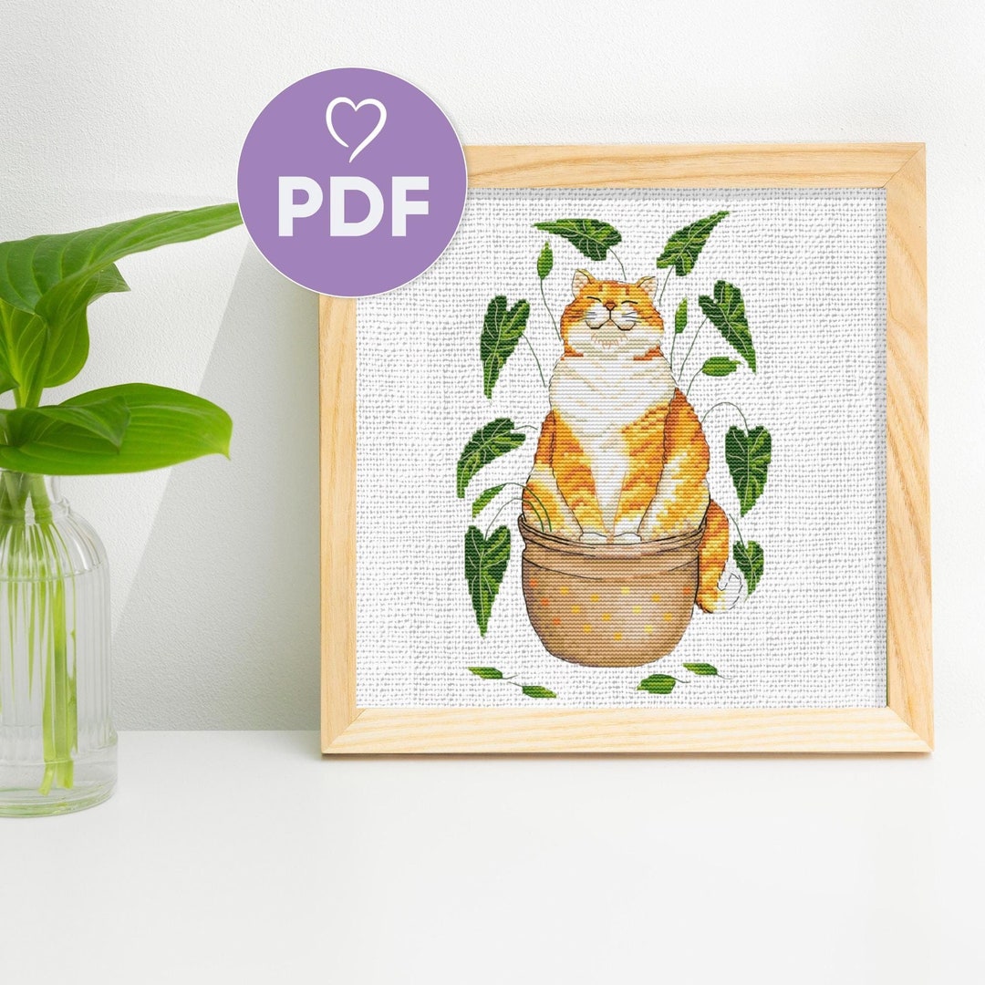 Orange Cat Cross Stitch Pattern, Fluffy Cat Cross Stitch PDF Pattern ...