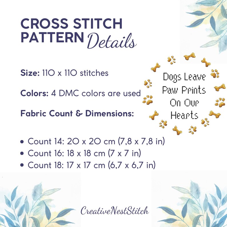 Dog Paw Prints Cross Stitch Pattern, Heartfelt Pet Quote Embroidery ...