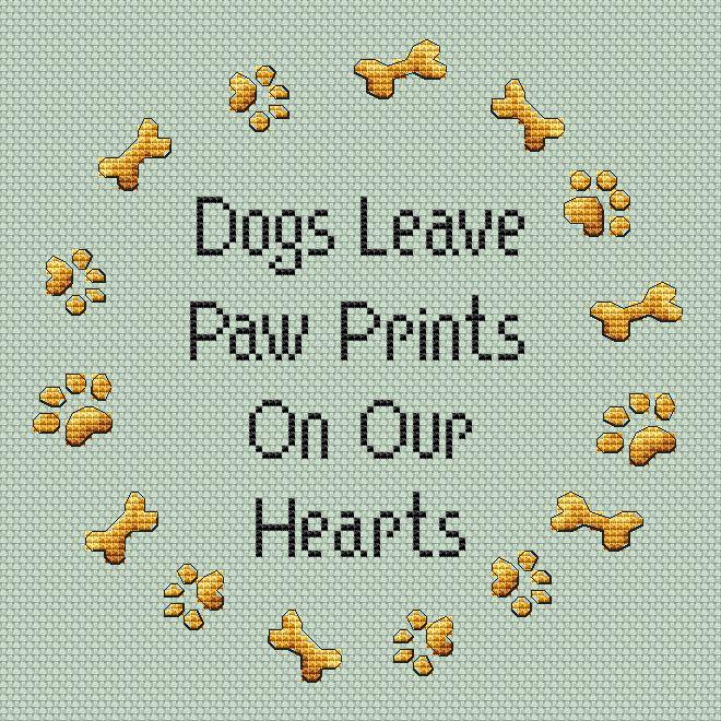Dog Paw Prints Cross Stitch Pattern, Heartfelt Pet Quote Embroidery ...