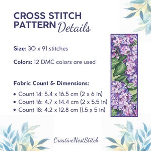Lilac Tree Shrub Cross Stitch Bookmark Pattern, Floral Embroidery PDF ...
