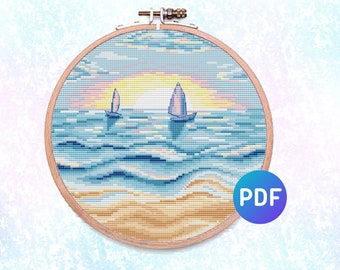 Ocean Cross Stitch Pattern PDF, Modern Nature Cross Stitch, Beach Cross ...