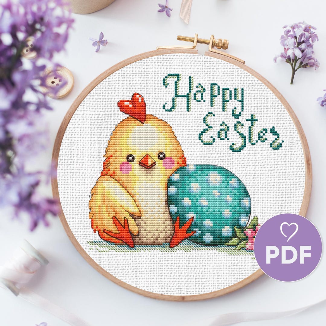 Easter Chick Cross Stitch Pattern, Cute Spring Embroidery, Happy Easter Egg Design, DIY ...