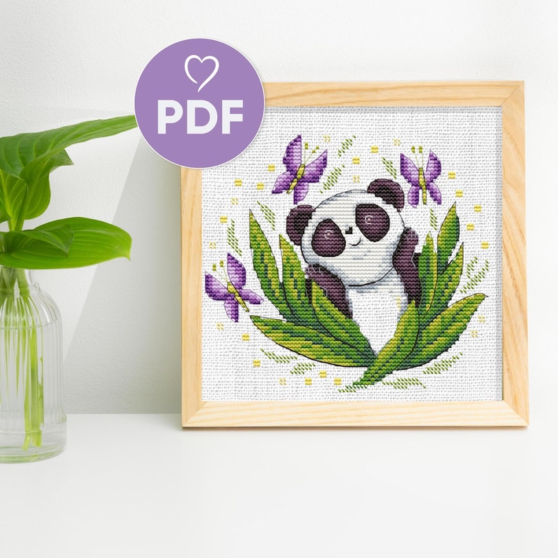 Panda Cross Stitch Pattern PDF, Cute Panda With Butterflies, Easy ...