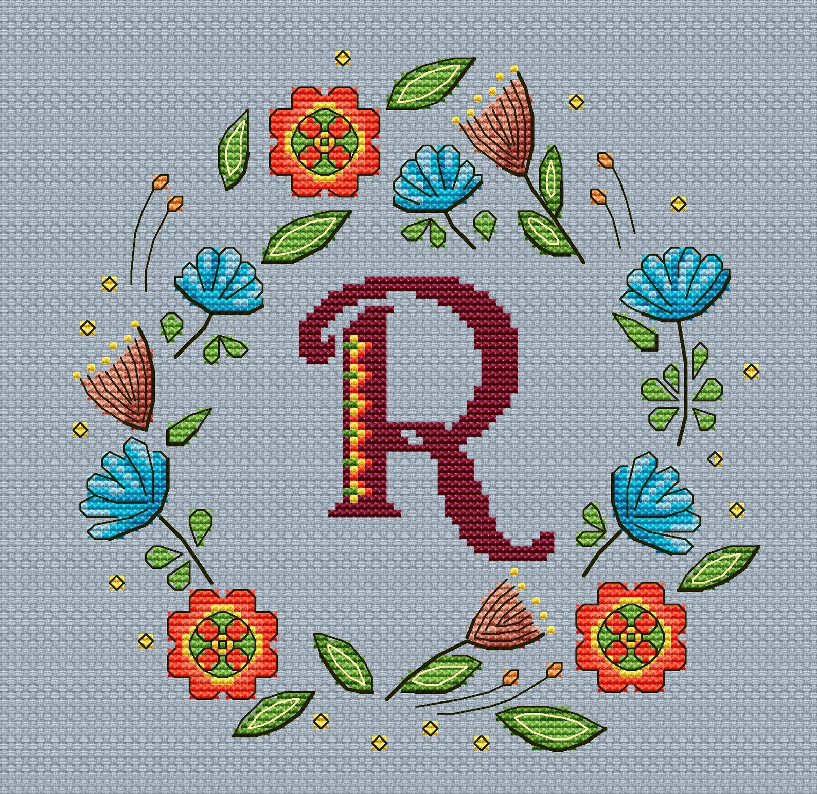 Floral Monogram Cross Stitch Pattern, Letter Cross Stitch, PDF Instant ...