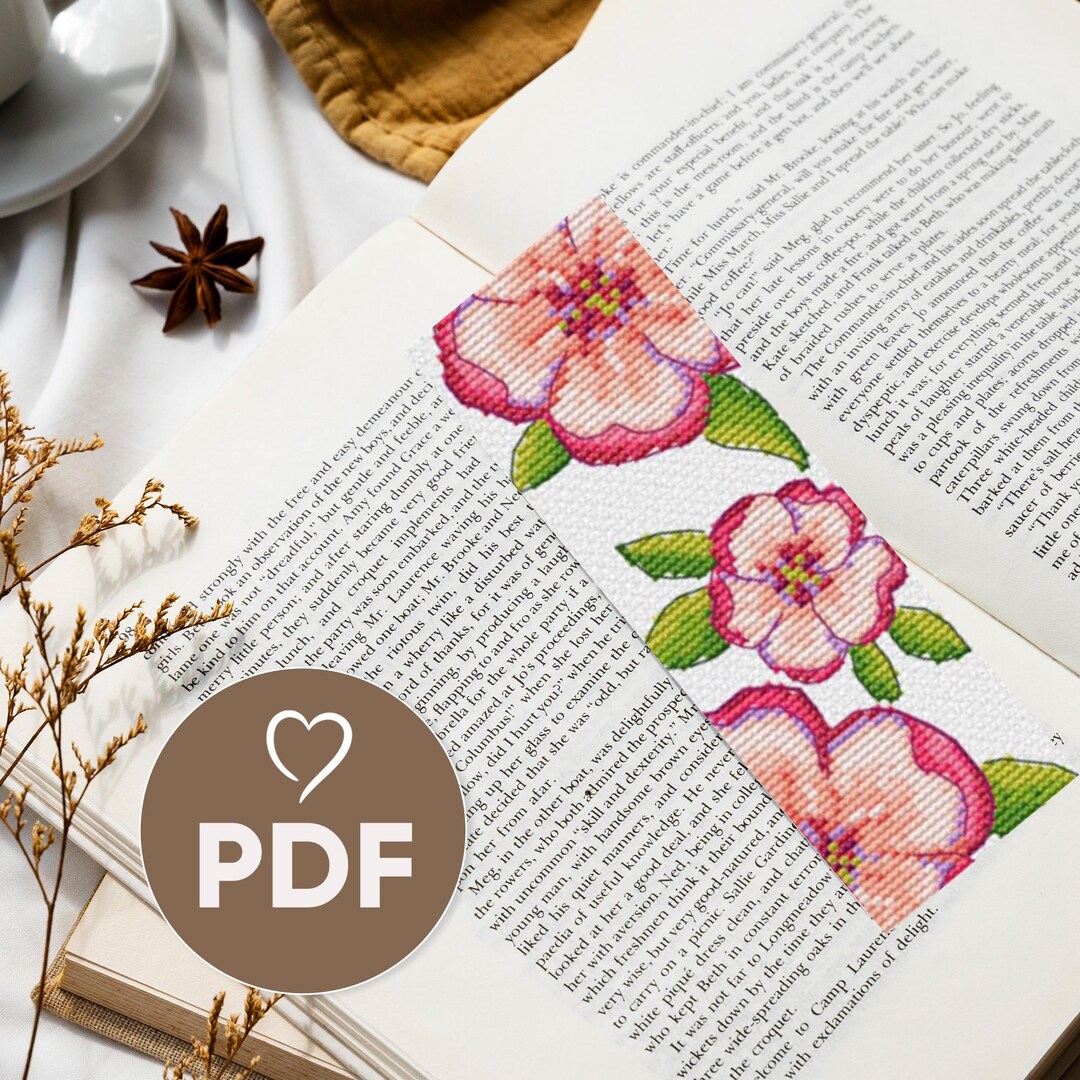 Unique Bookmark Cross Stitch Pattern, Floral Bookmark Cross Embroidery ...
