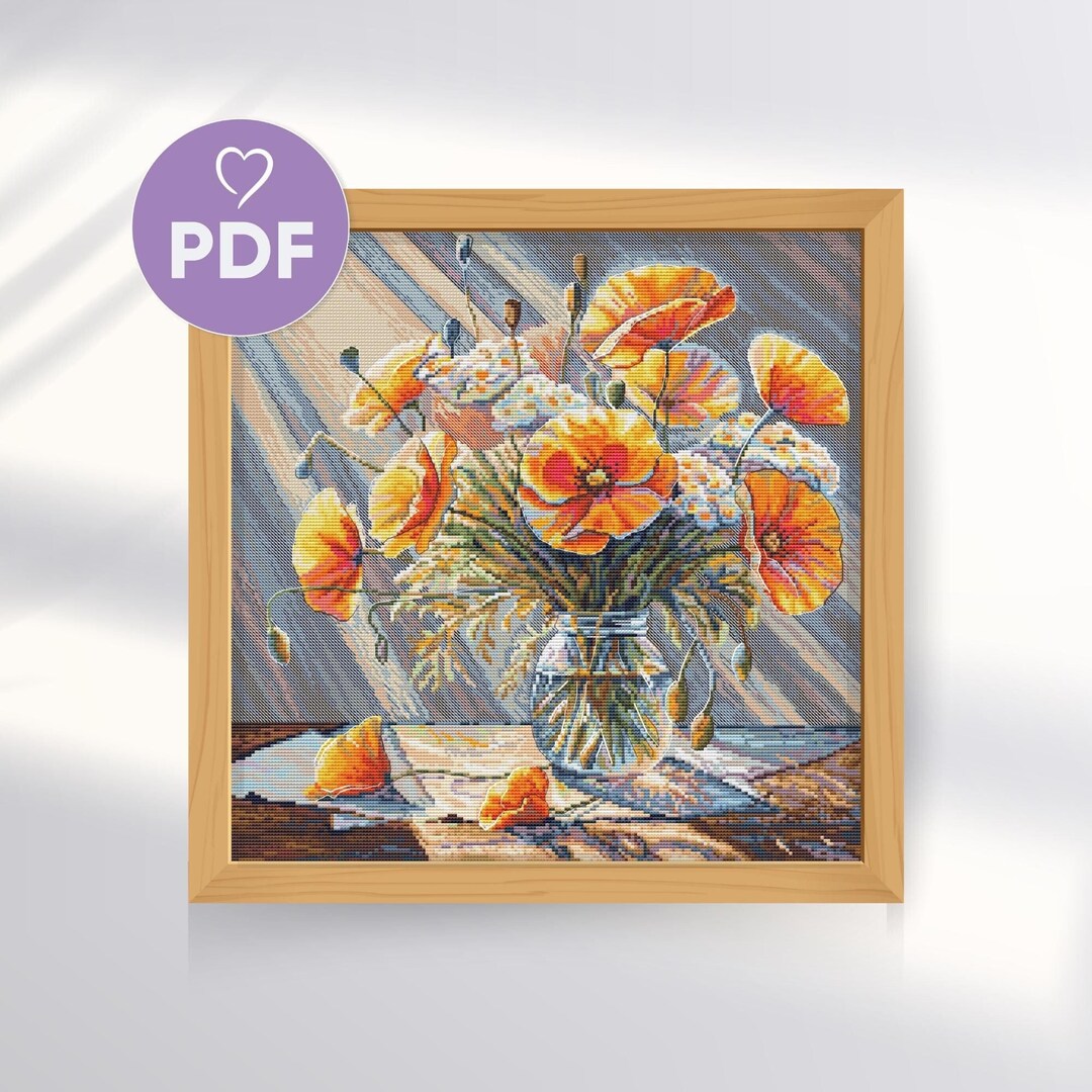California Poppy Cross-stitch Pattern, Golden State Flower Embroidery ...
