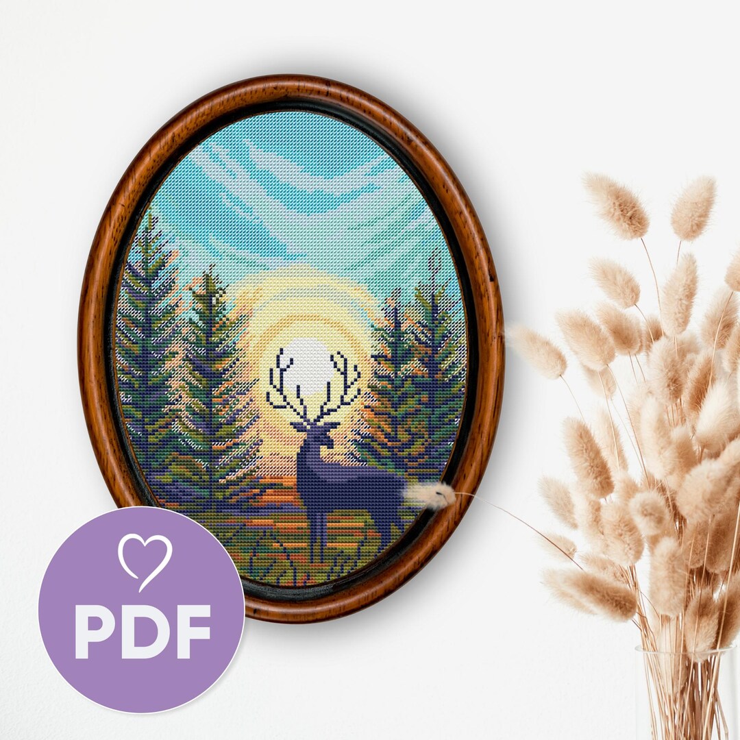 Deer in Forest Cross Stitch PDF Pattern, Nature Embroidery Design ...