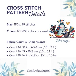 Cute Hugs Cross Stitch PDF Pattern, Birdie Embroidery Design, Mother ...