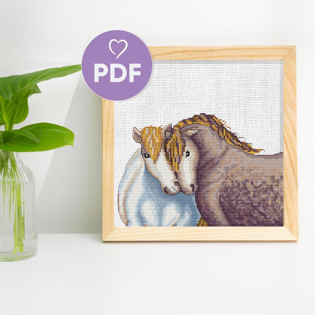 Cute Horses Cross Stitch Pattern, Animal Theme Cross Stitch, Friendly ...