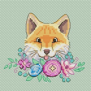 Cute Fox With Flowers Cross Stitch Pattern, PDF Embroidery Design ...