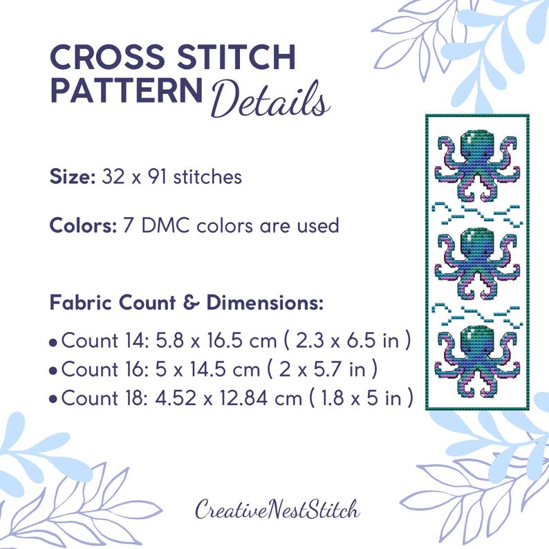 Ocean Bookmark Cross Stitch Pattern Set PDF • Fish Octopus Turtle ...