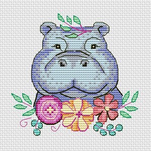 Cute Hippo Cross-stitch Pattern, Floral Hippo Embroidery PDF, Baby Shower Embroidery Gift ...