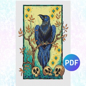 Raven Cross Stitch Pattern, Modern Halloween X-stitch PDF Pattern ...
