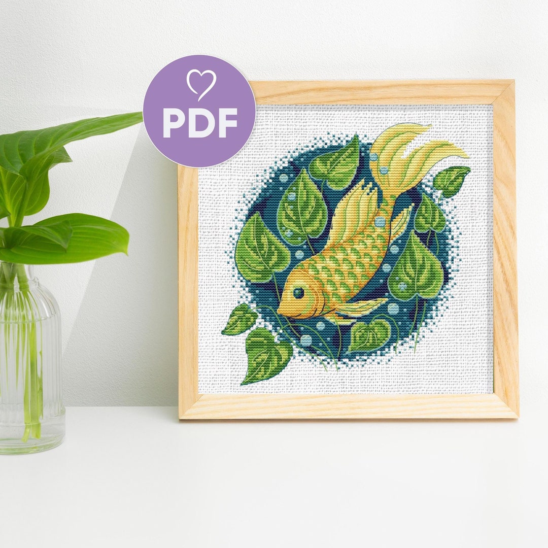 Magic Fish Cross Stitch Pattern, Gold Fish Cross Stitch PDF, Sea Theme ...