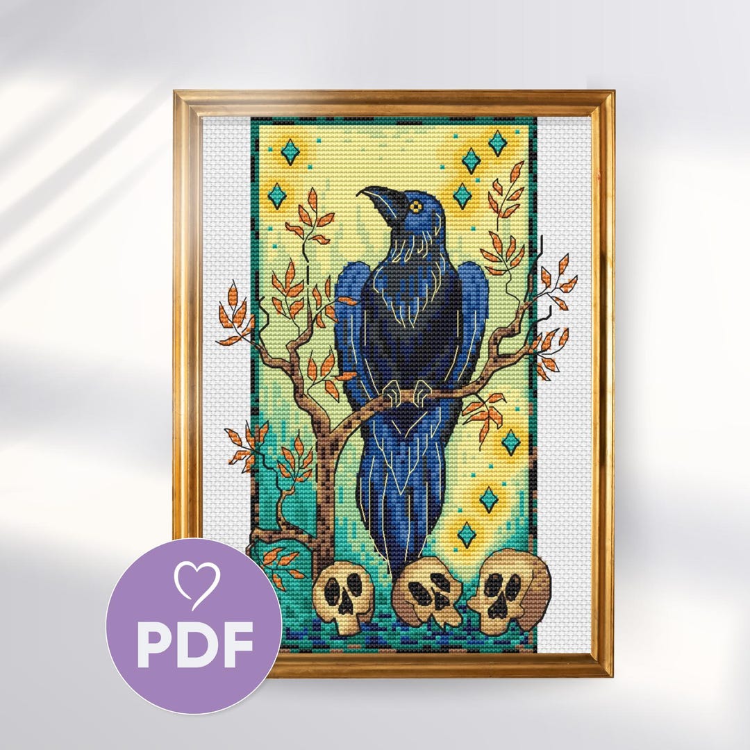 Raven Cross Stitch Pattern, Halloween Theme Cross Stitch PDF Pattern ...