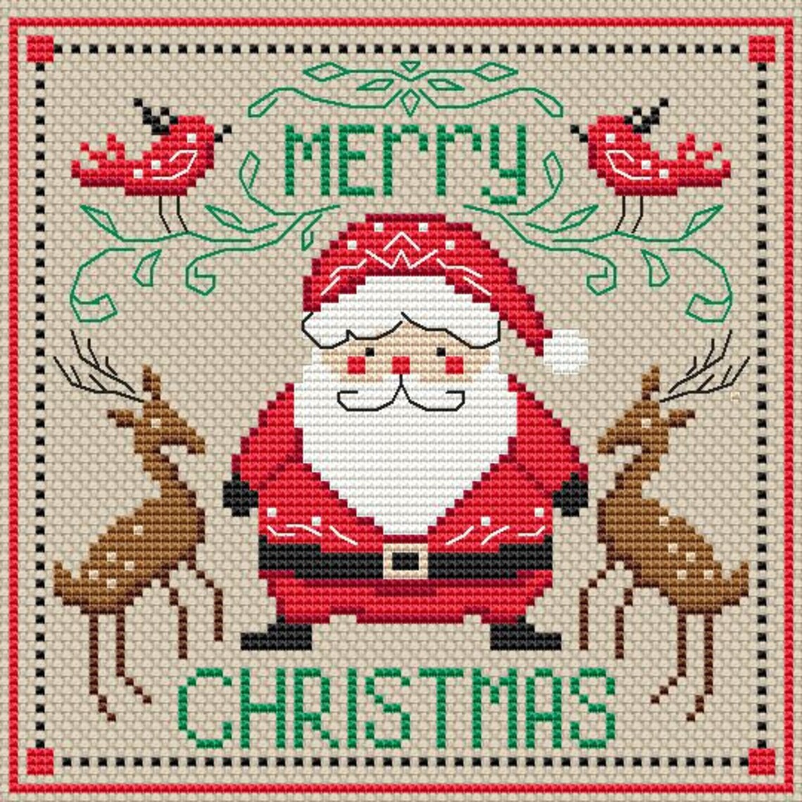 Santa Claus and Reindeer Christmas Cross Stitch Design, Christmas ...
