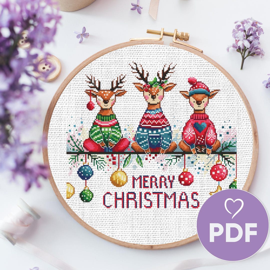Cute Christmas Reindeer Cross Stitch Pattern, Festive Deer Trio in ...