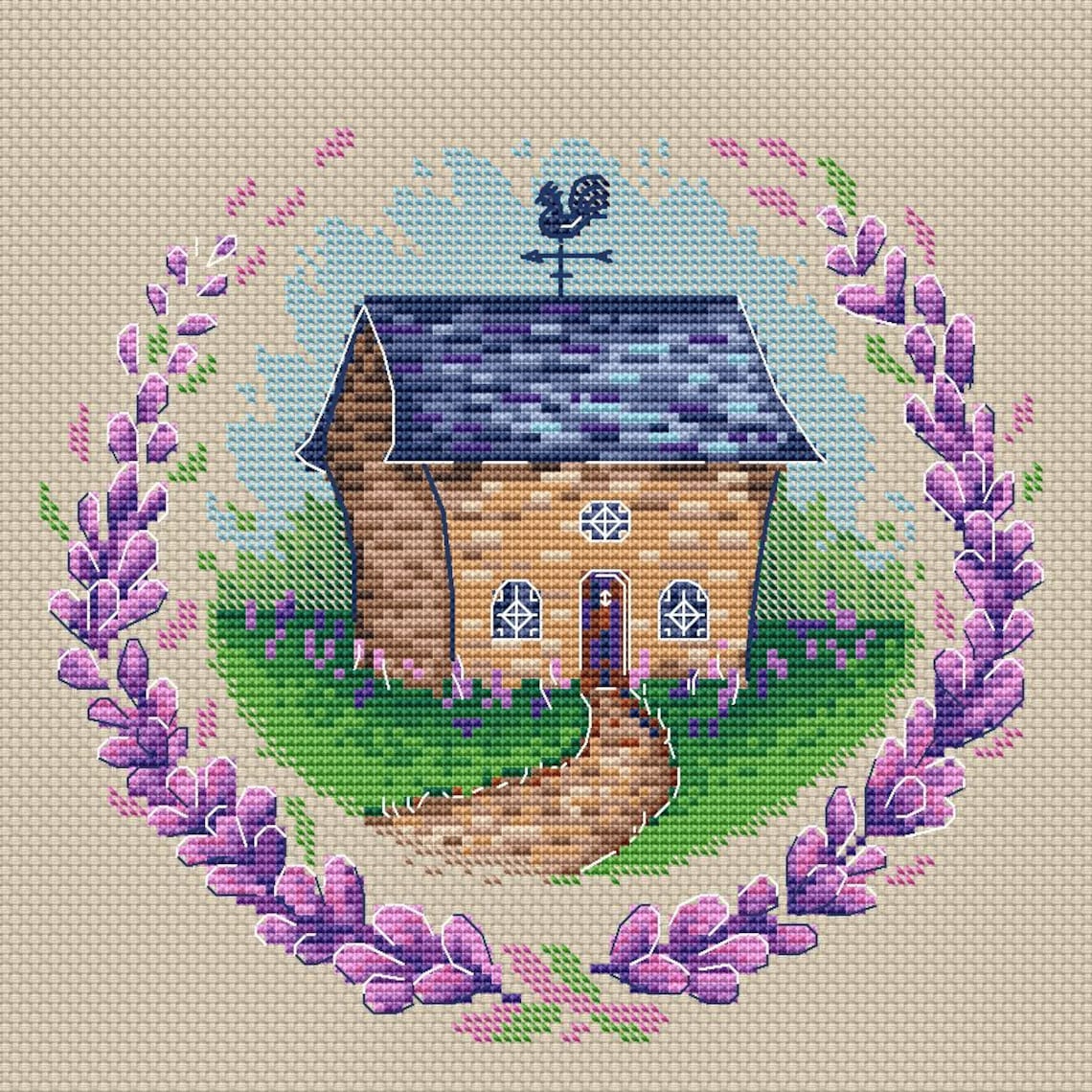 Lavender Cross Stitch Pattern. House Cross Stitch PDF - Etsy