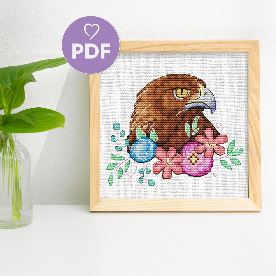 Eagle Cross Stitch PDF Pattern, Floral Eagle Embroidery Design, Bird X ...