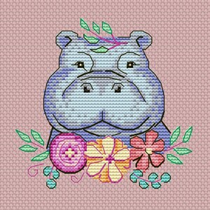 Cute Hippo Cross-stitch Pattern, Floral Hippo Embroidery PDF, Baby Shower Embroidery Gift ...