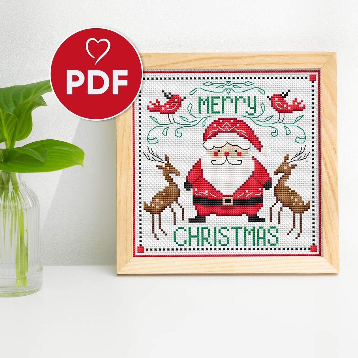 Santa Claus and Reindeer Christmas Cross Stitch Design, Christmas ...