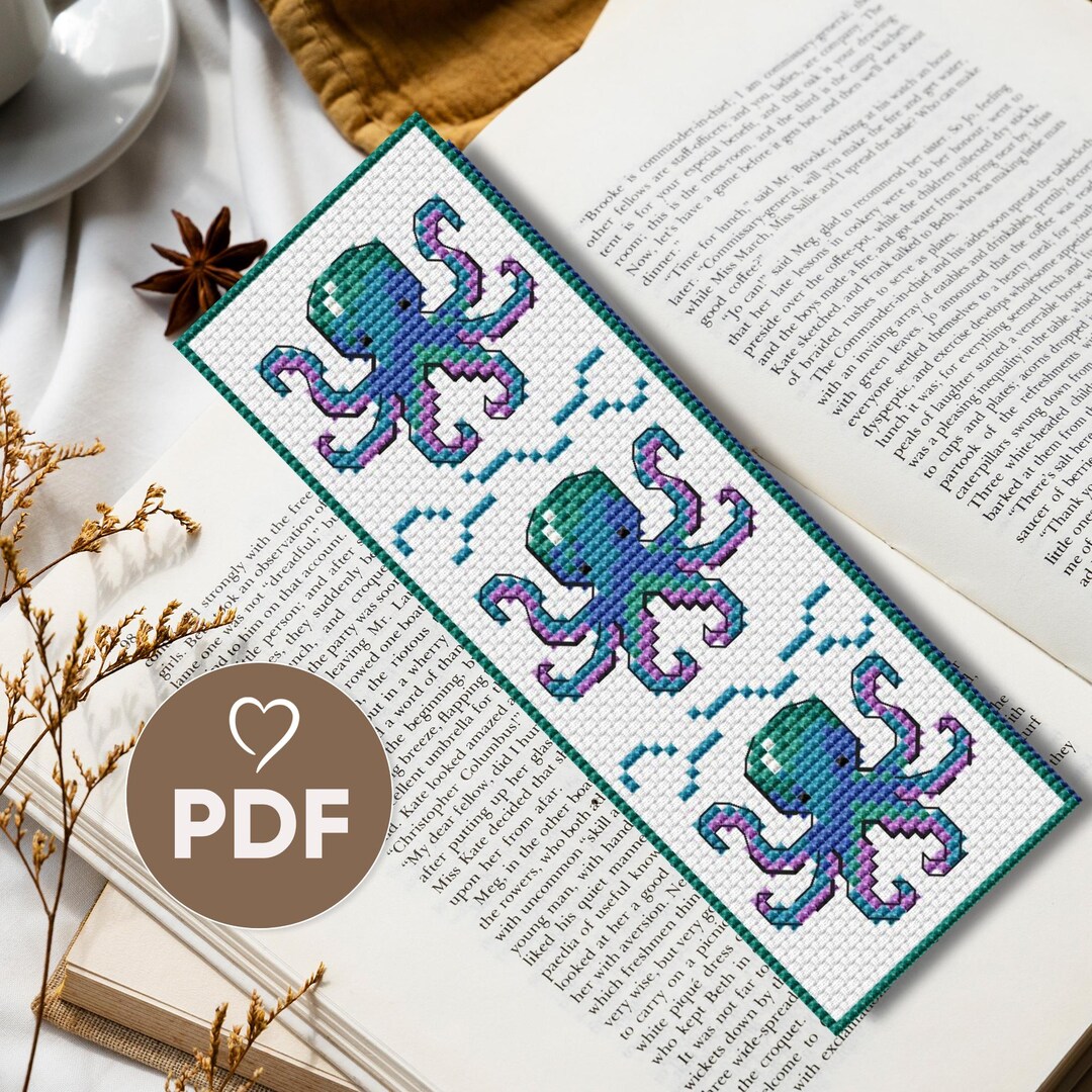 Octopus Bookmark Cross Stitch Pattern PDF • Marine Ocean Embroidery ...