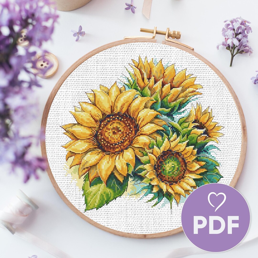 Dainty Sunflowers Cross Stitch Pattern, Sunflowers Bouquet Cross Stitch ...