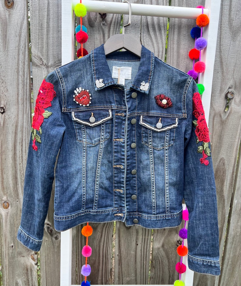 Flowers Denim Jacket, Embroidery Denim Jacket, Embellished Denim Jacket ...
