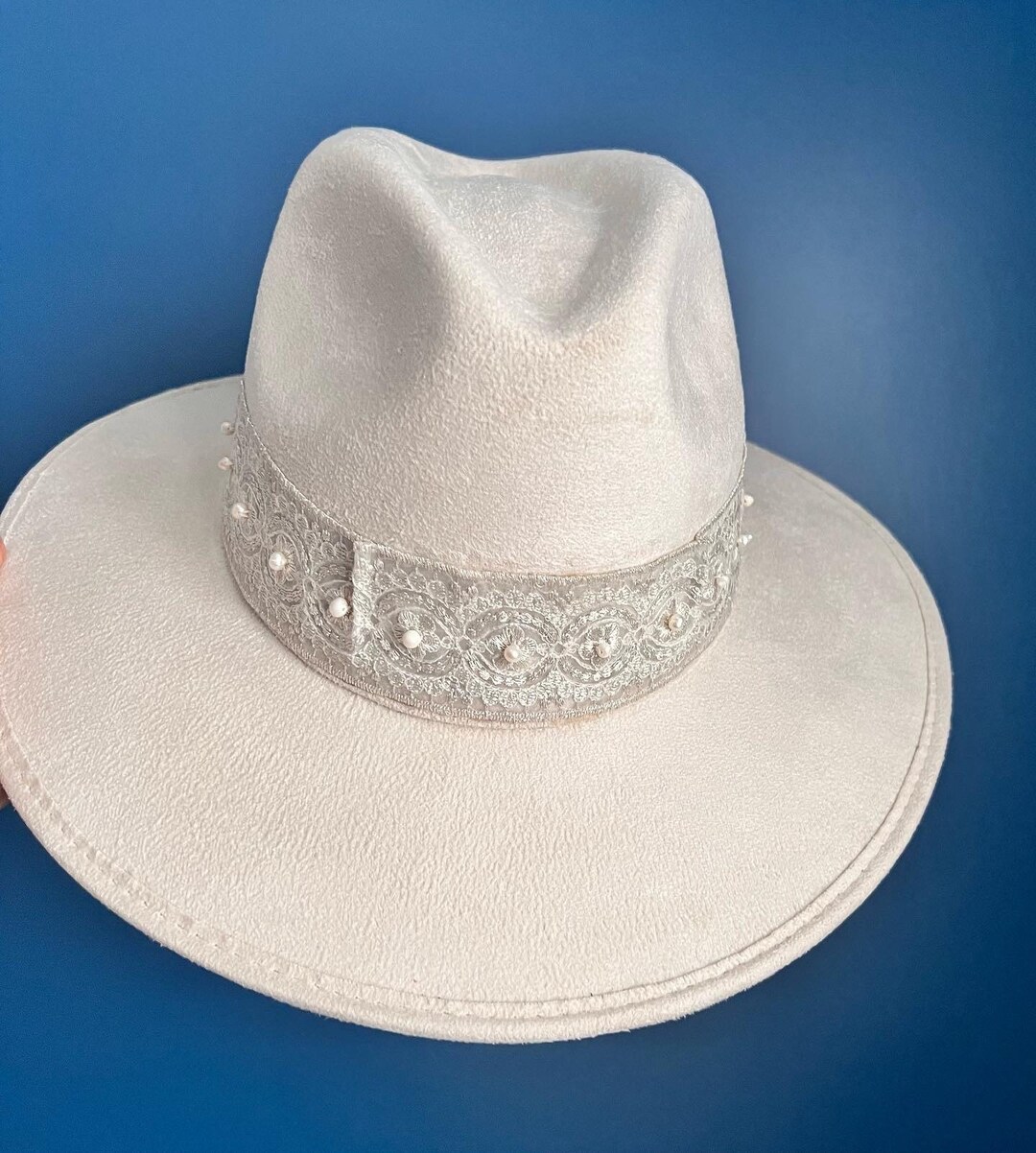 Suede Hat With Pearls, Faux Suede Hat, Pearls Hat, Suede Pearls Hat ...