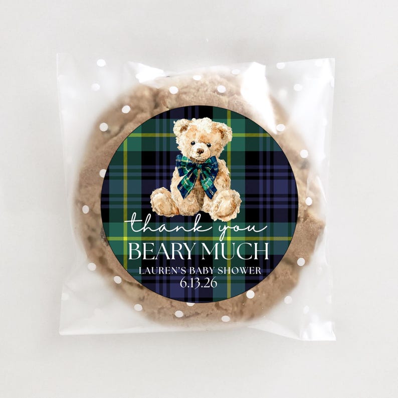 Elegant Teddy Bear Baby Shower Stickers - Thank You Beary Much - Bearly ...