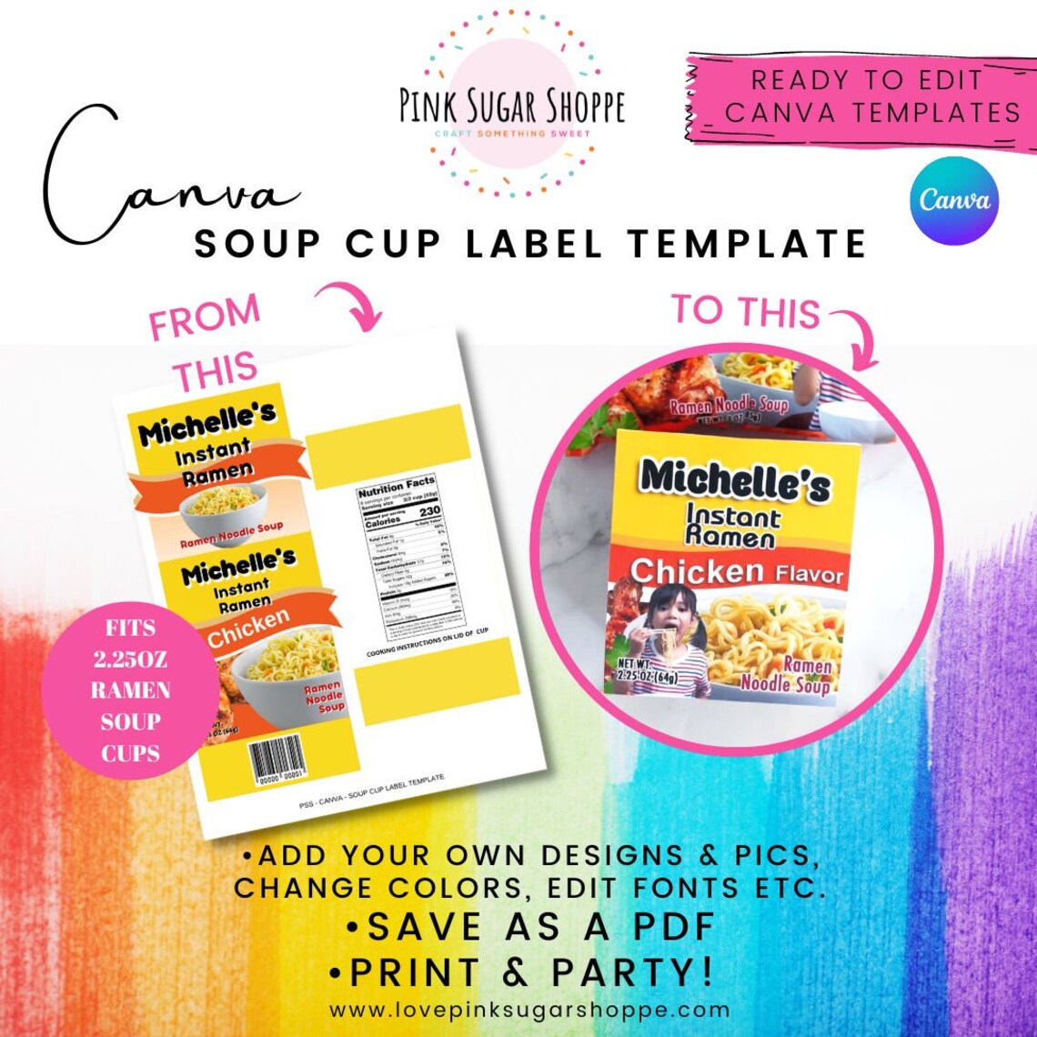 Canva Party Favor Templates RAMEN Soup Cup Label Template - Etsy