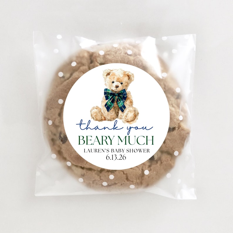 Elegant Teddy Bear Baby Shower Stickers - Thank You Beary Much - Bearly ...