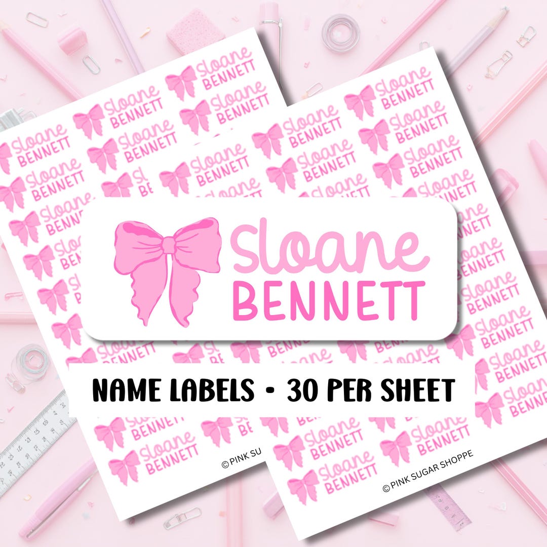 Pink Bow Personalized Name Labels - Back to School - Kids Name Stickers ...
