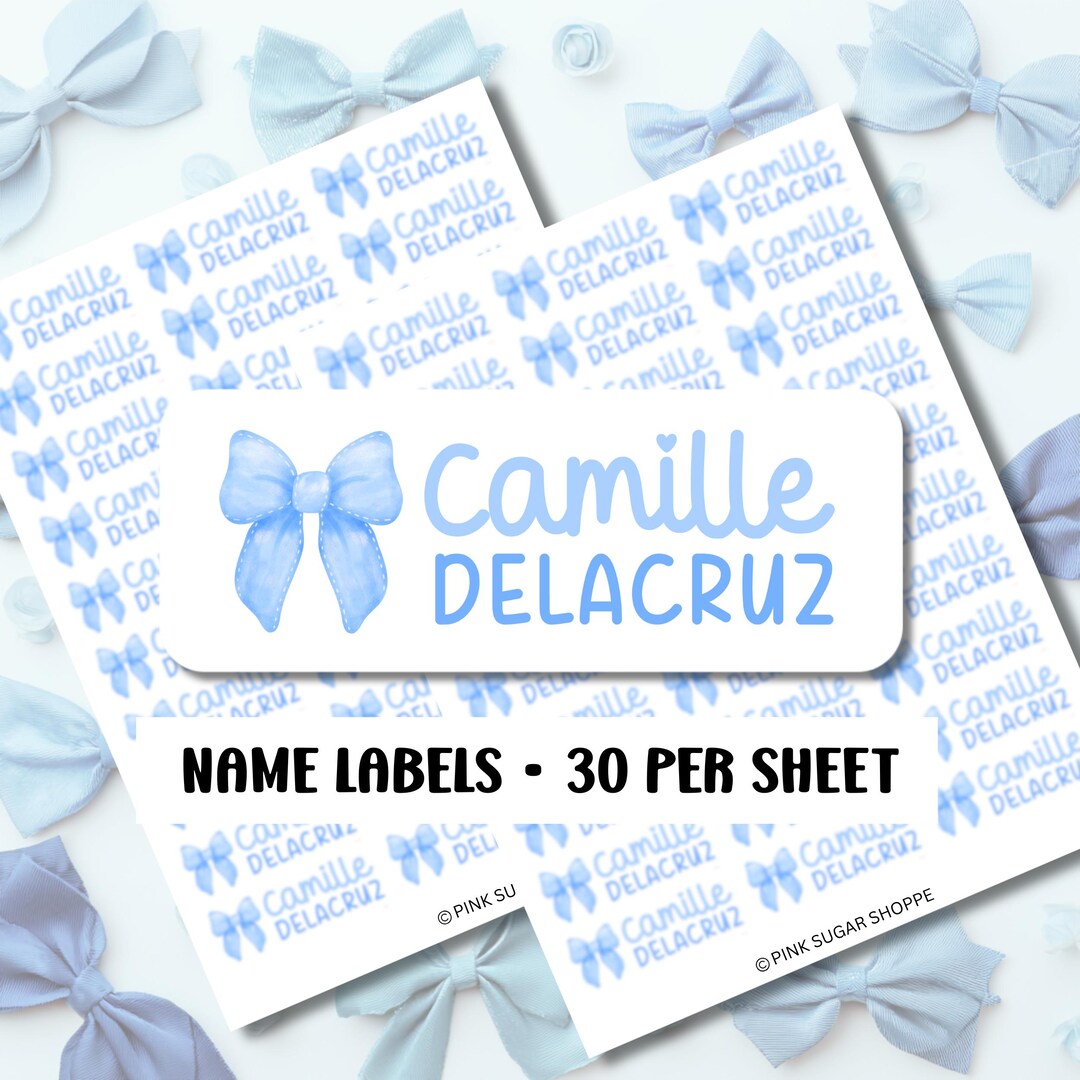 Blue Bow Personalized Name Labels - Back to School -kids Name Stickers ...
