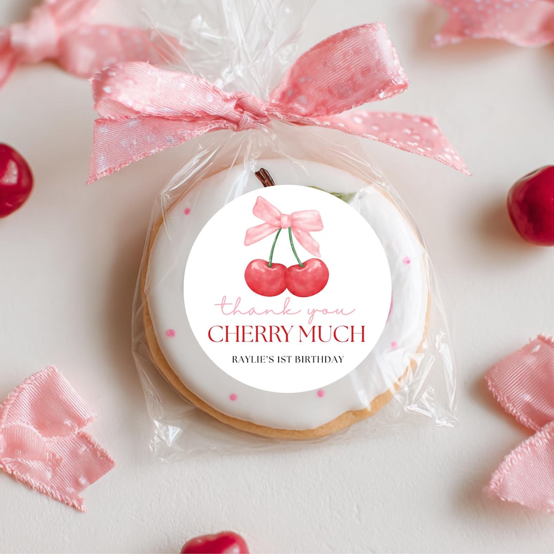 Cherry First Birthday Thank You Stickers - Cherry Party Favors - Thank ...