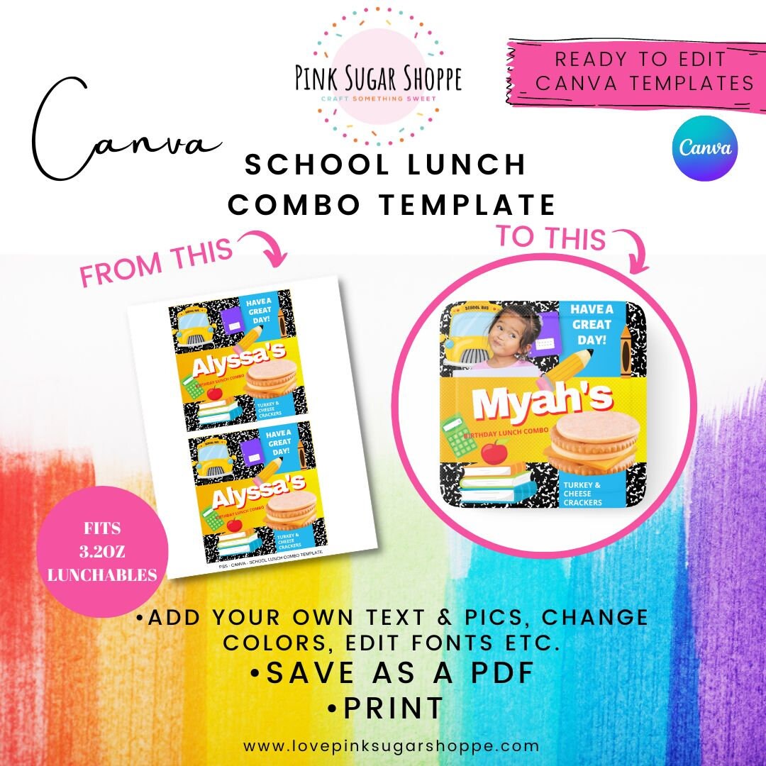 Canva Party Favor Templates - SCHOOL Lunch Combo Templates - Lunch ...