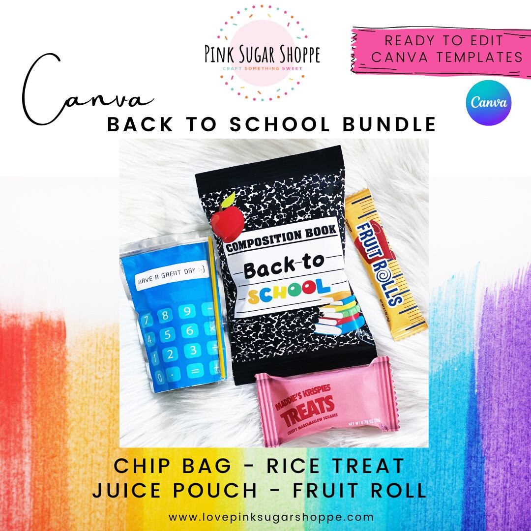 BACK TO SCHOOL Lunch Labels - Canva Templates - Chip Bag - Juice Pouch ...