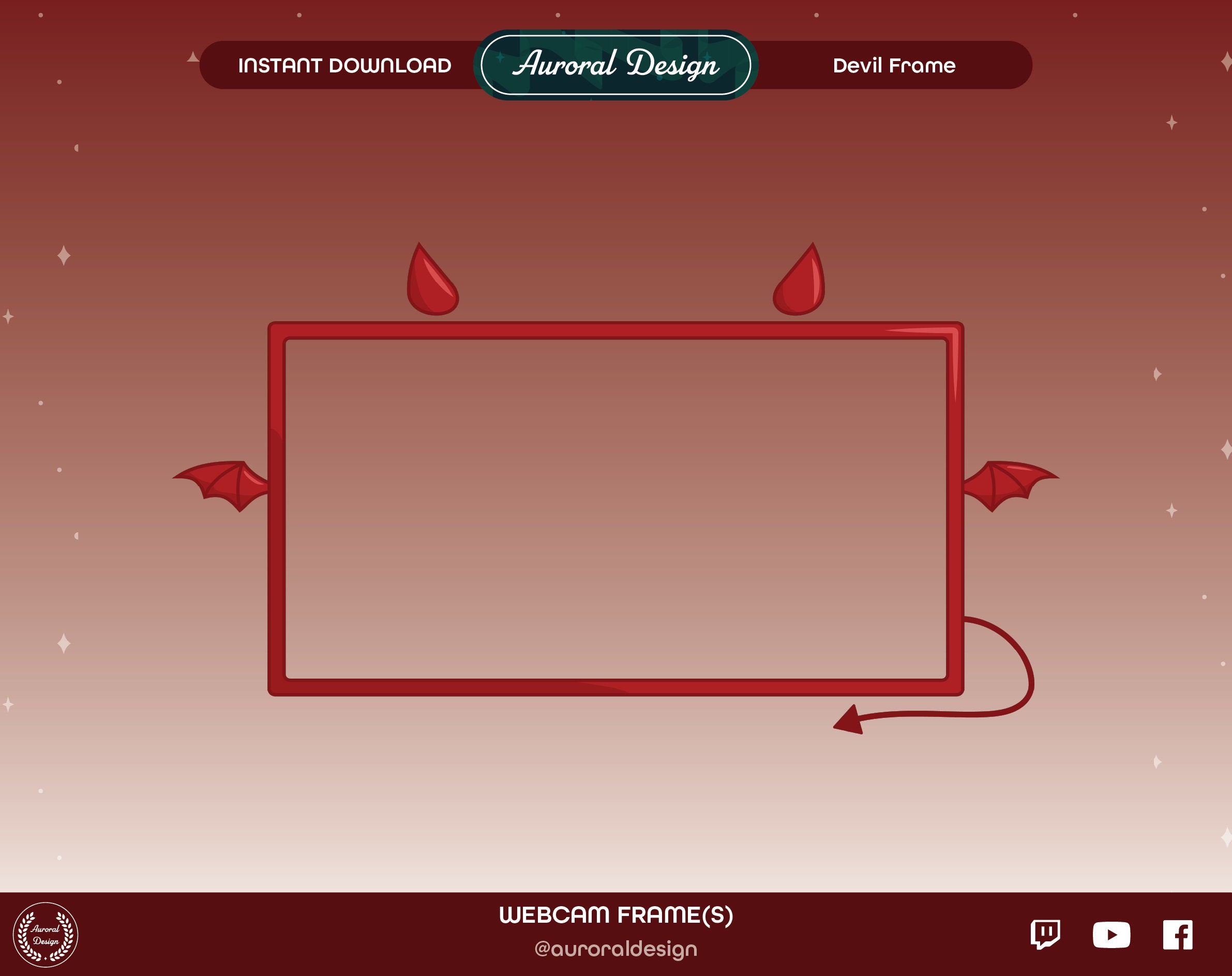 4x Red Devil Webcam Frames - Webcam Overlay/horns/tail/bat Wings/witch ...