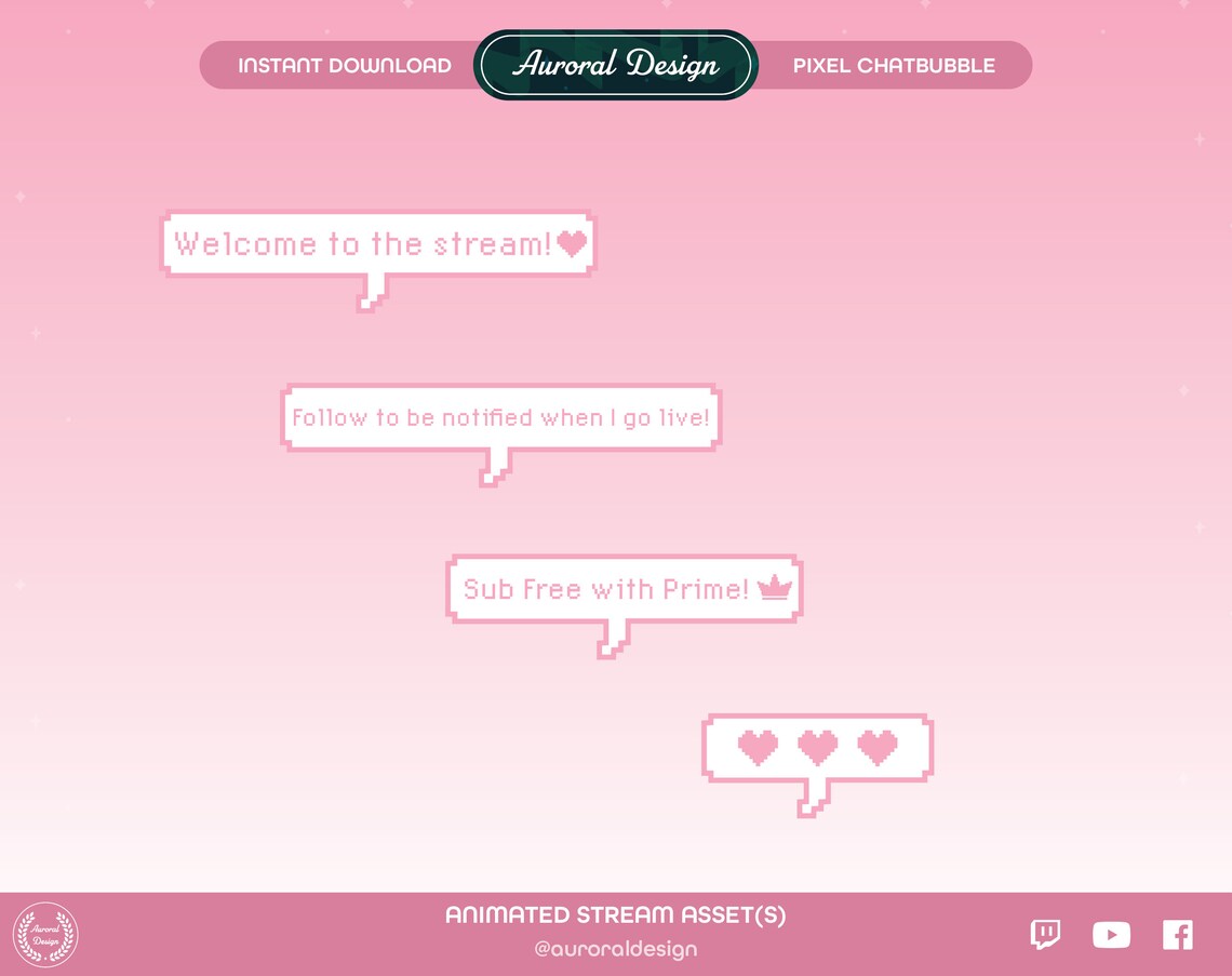 ANIMATED Pixel Chatbubble in Pink - Pixel Art/twitch/gamer/subscribe/follow/stream/vtuber/cute ...