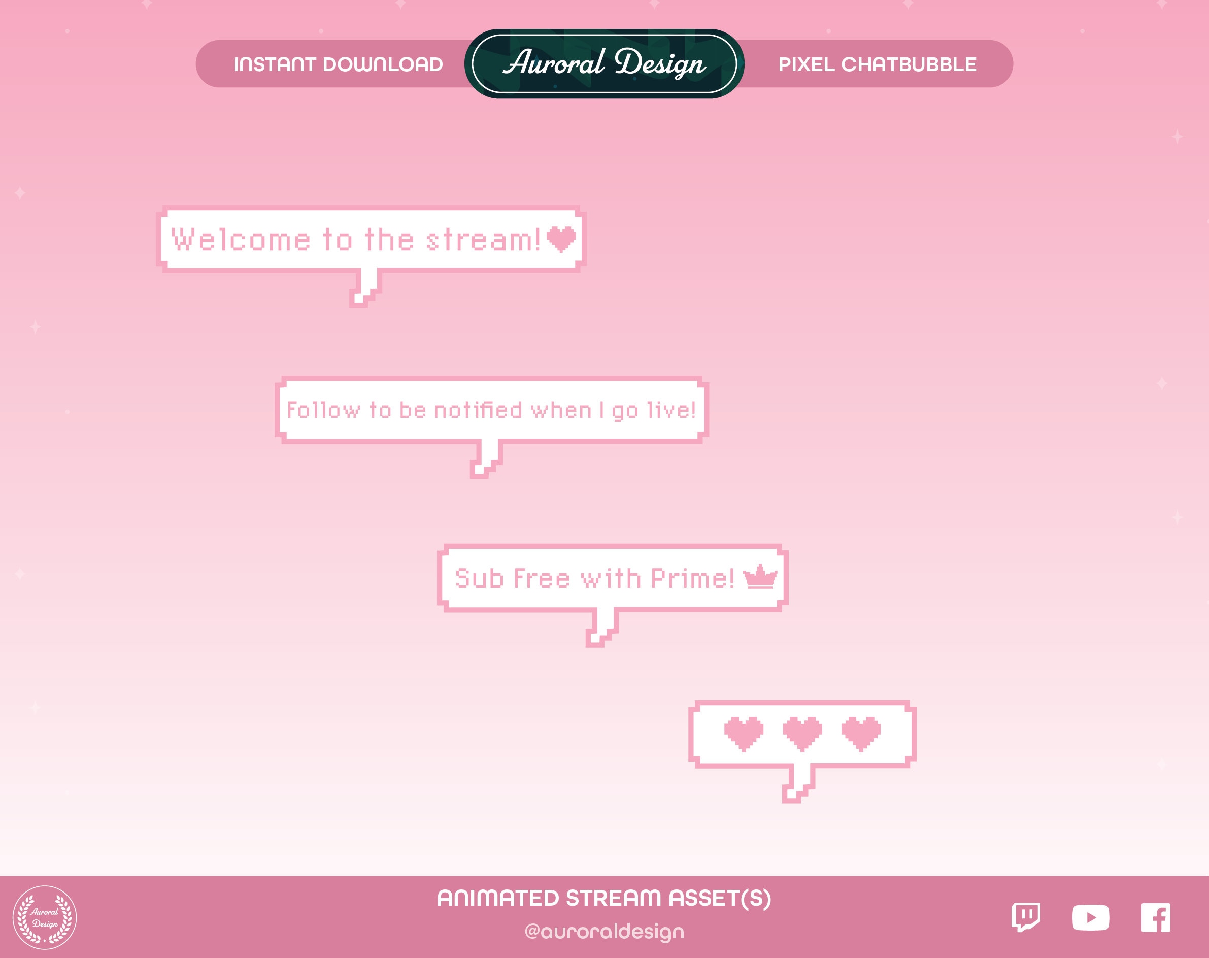 ANIMATED Pixel Chatbubble in Pink - Pixel Art/twitch/gamer/subscribe ...