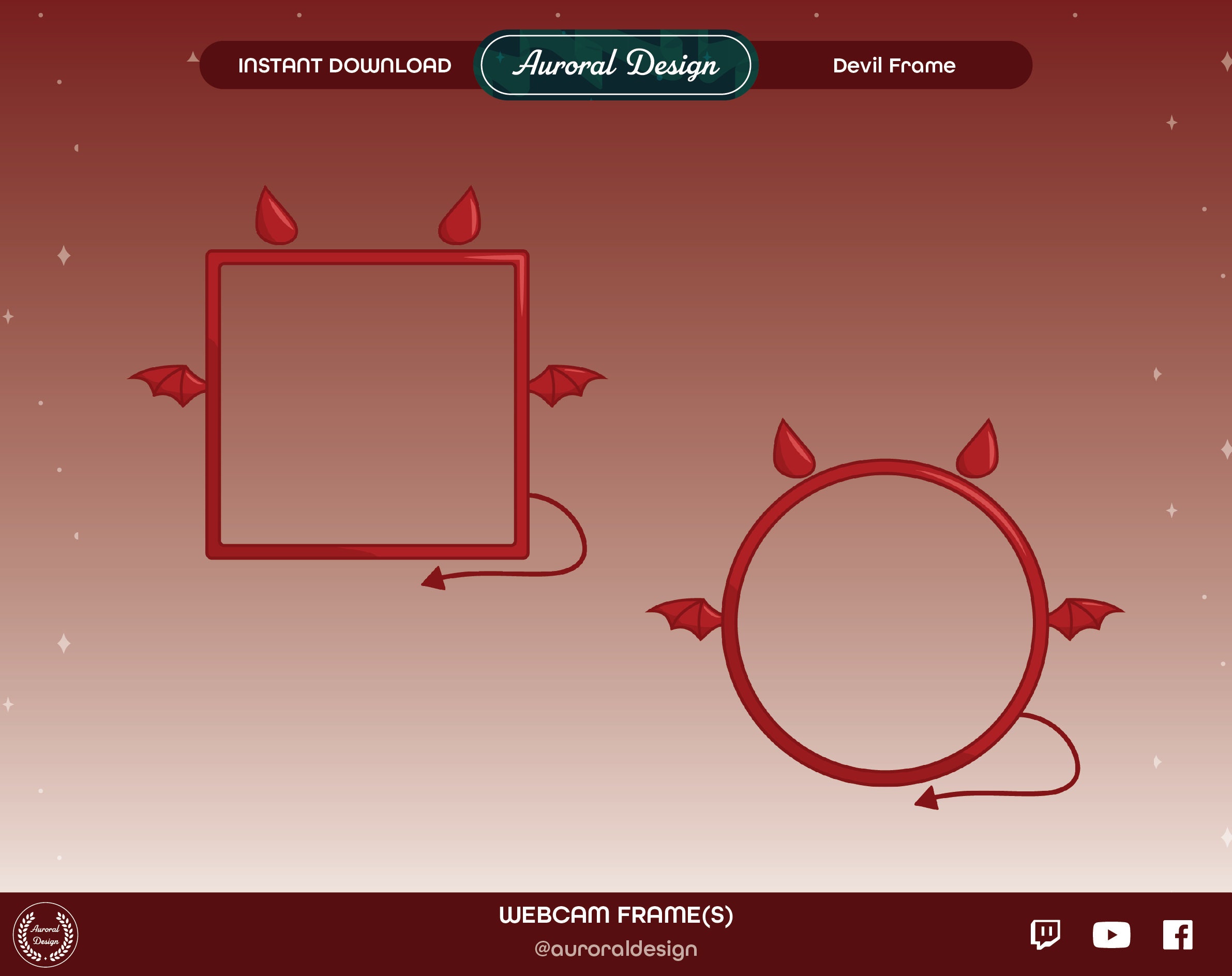 4x Red Devil Webcam Frames - Webcam Overlay/horns/tail/bat Wings/witch ...