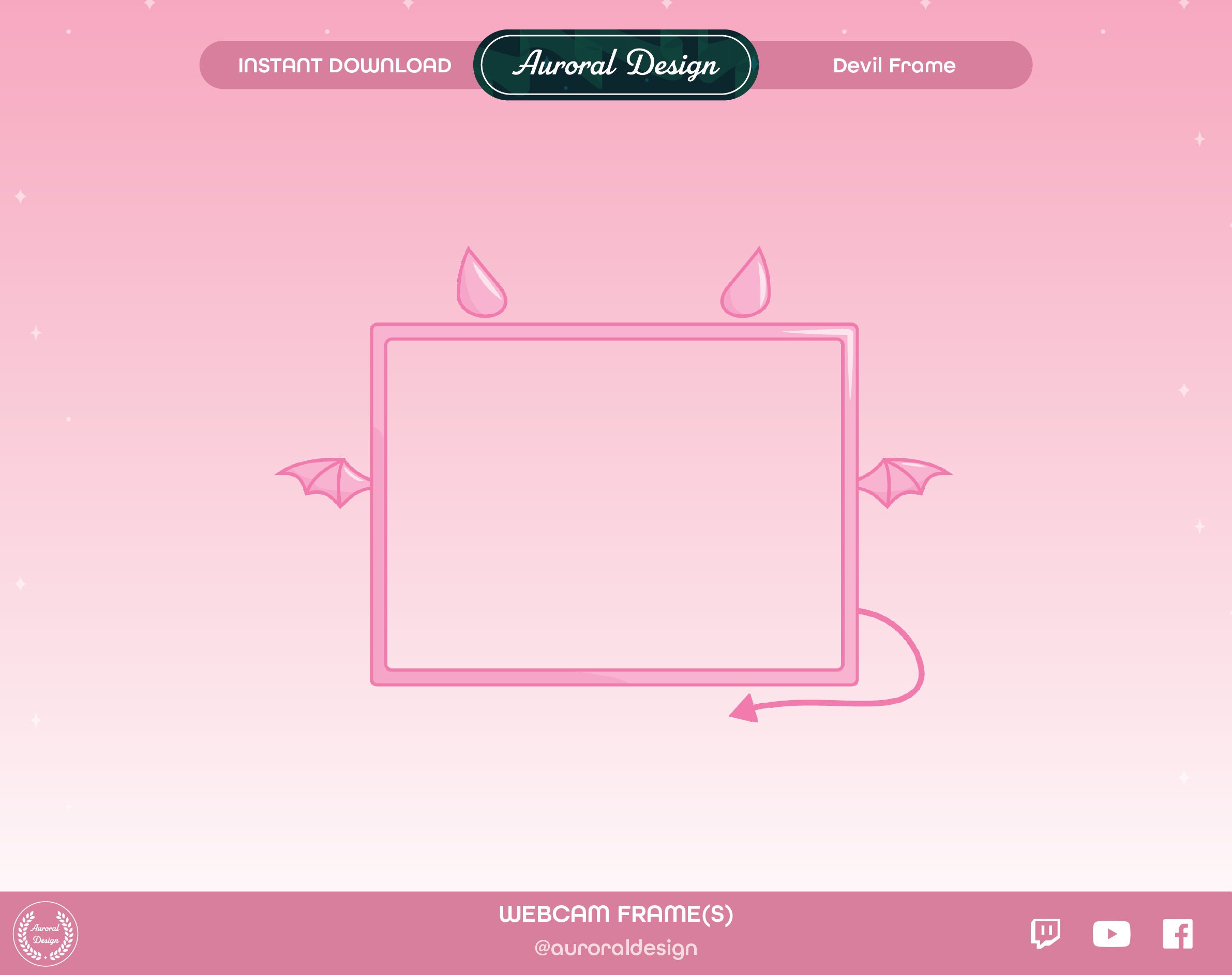 4x Pink Devil Webcam Frame - Webcam Overlay/horns/tail/bat Wings/bat ...