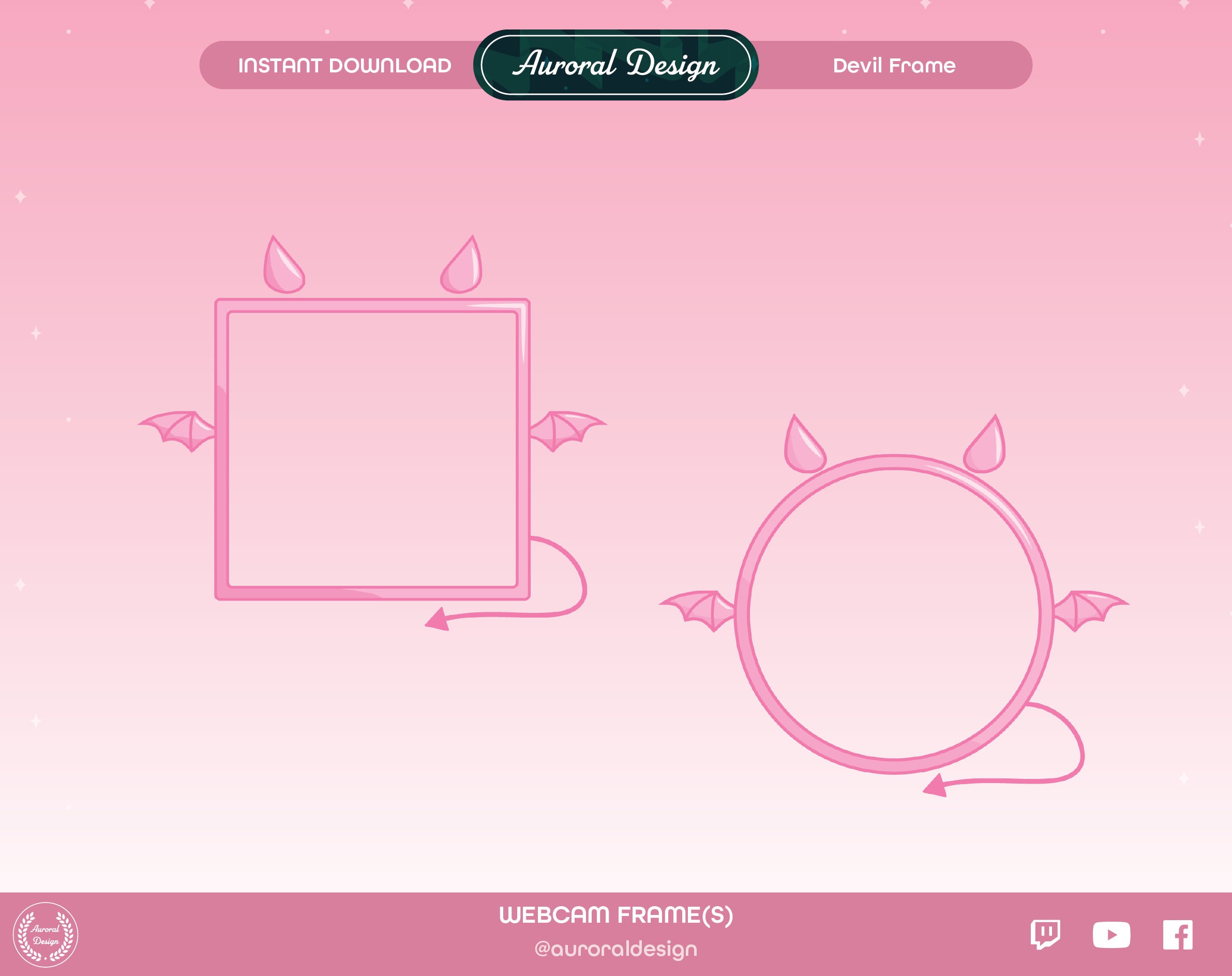 4x Pink Devil Webcam Frame - Webcam Overlay/horns/tail/bat Wings/bat ...