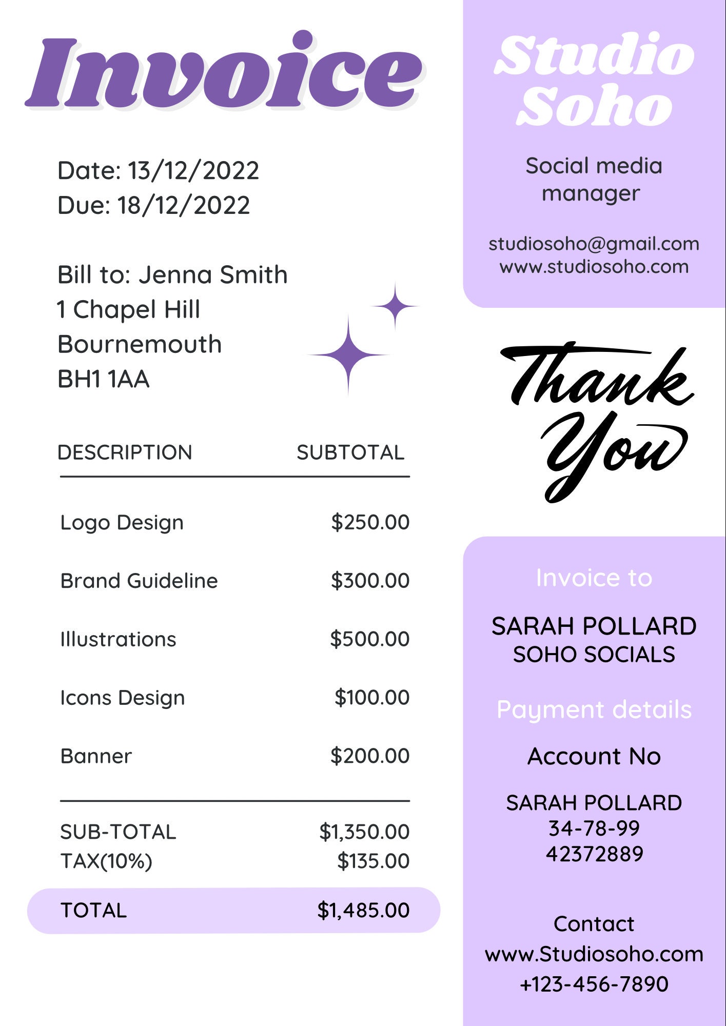 Invoice Template for Social Media Manager, Contract for Virtual ...